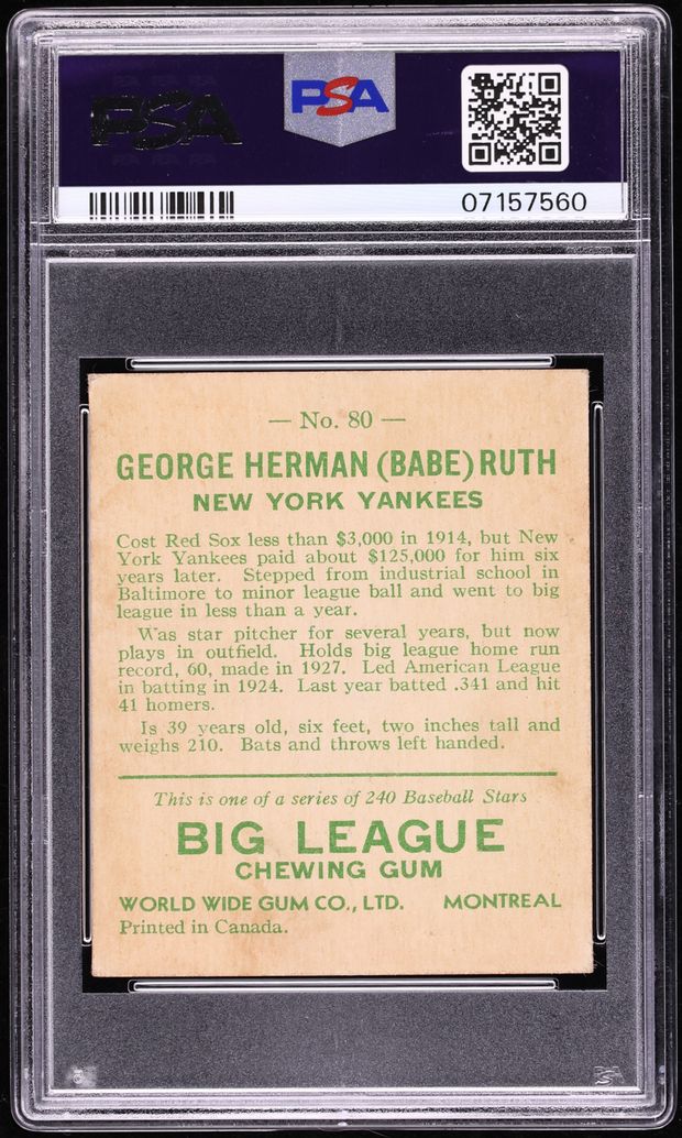 1933 World Wide Gum Babe Ruth #80 PSA 6 EXMT on Fanatics Collect