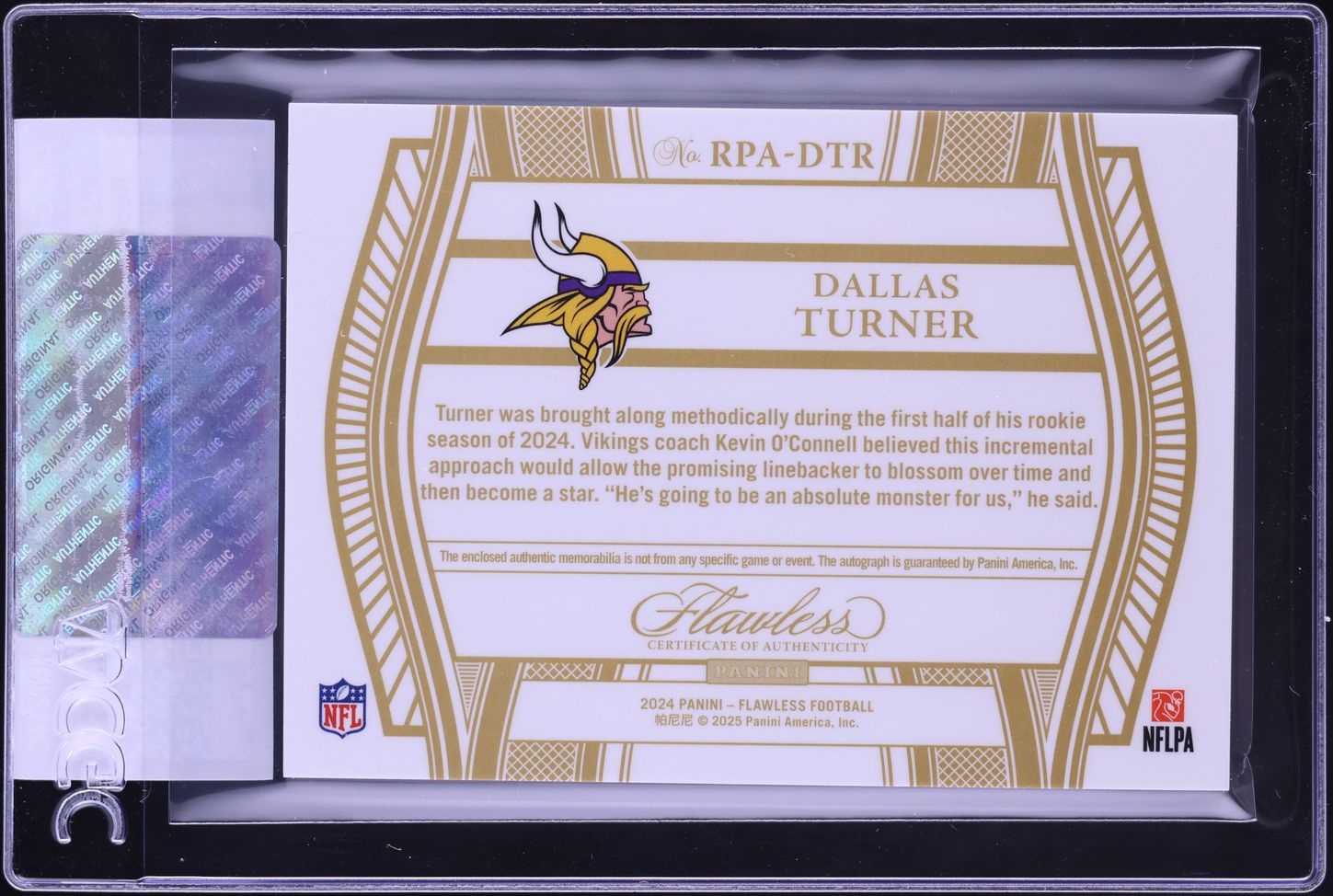 2024 Panini Flawless Silver Dallas Turner ROOKIE PATCH AUTO /20 #RPA ...