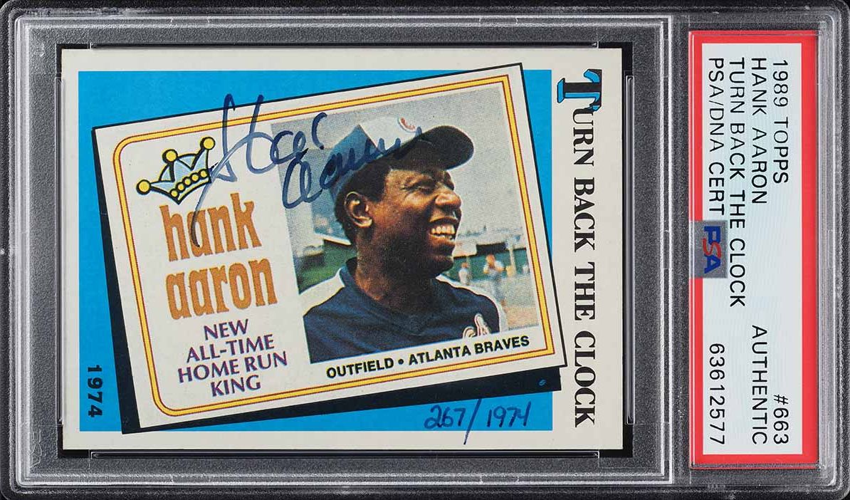 1989 Topps Turn Back The Clock Hank Aaron AUTO /1974 #663 PSA Auth on ...
