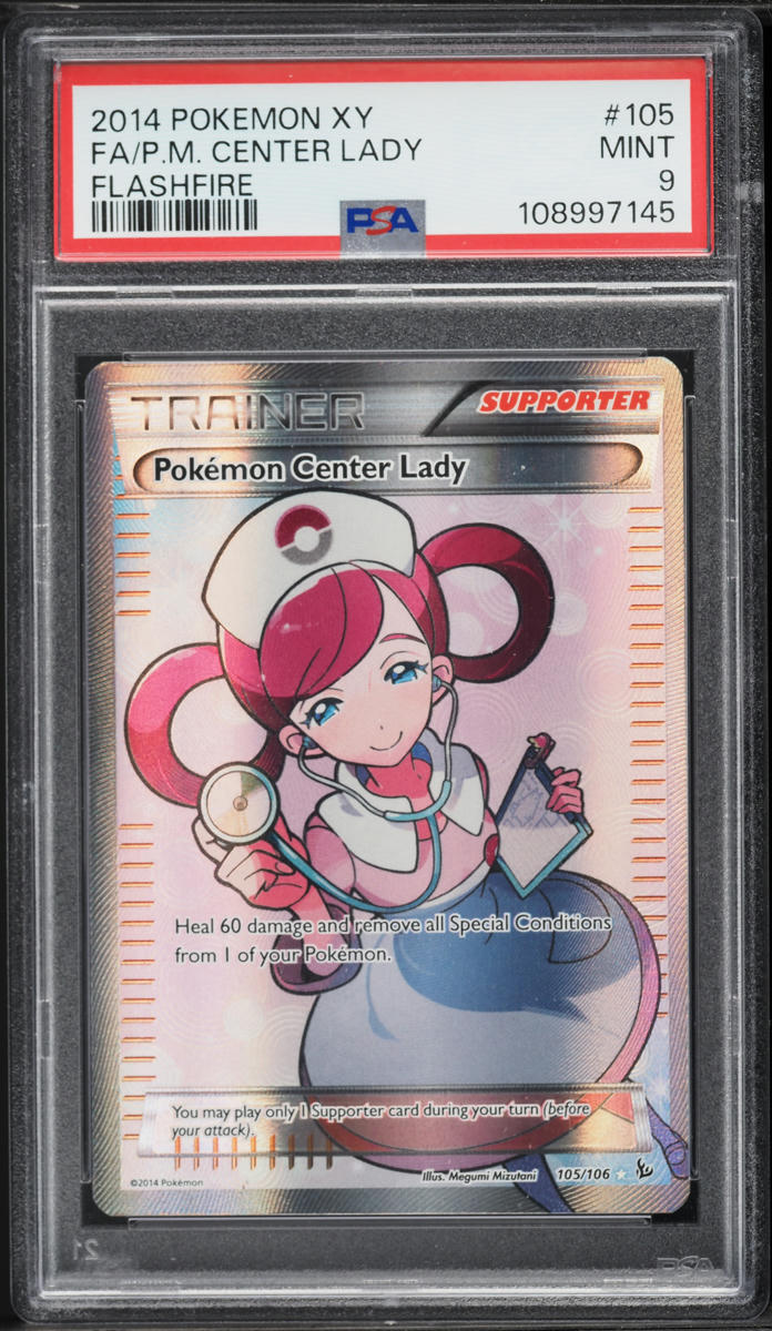 2014 Pokemon XY Flashfire Full Art Pokemon Center Lady #105 PSA 9 MINT ...