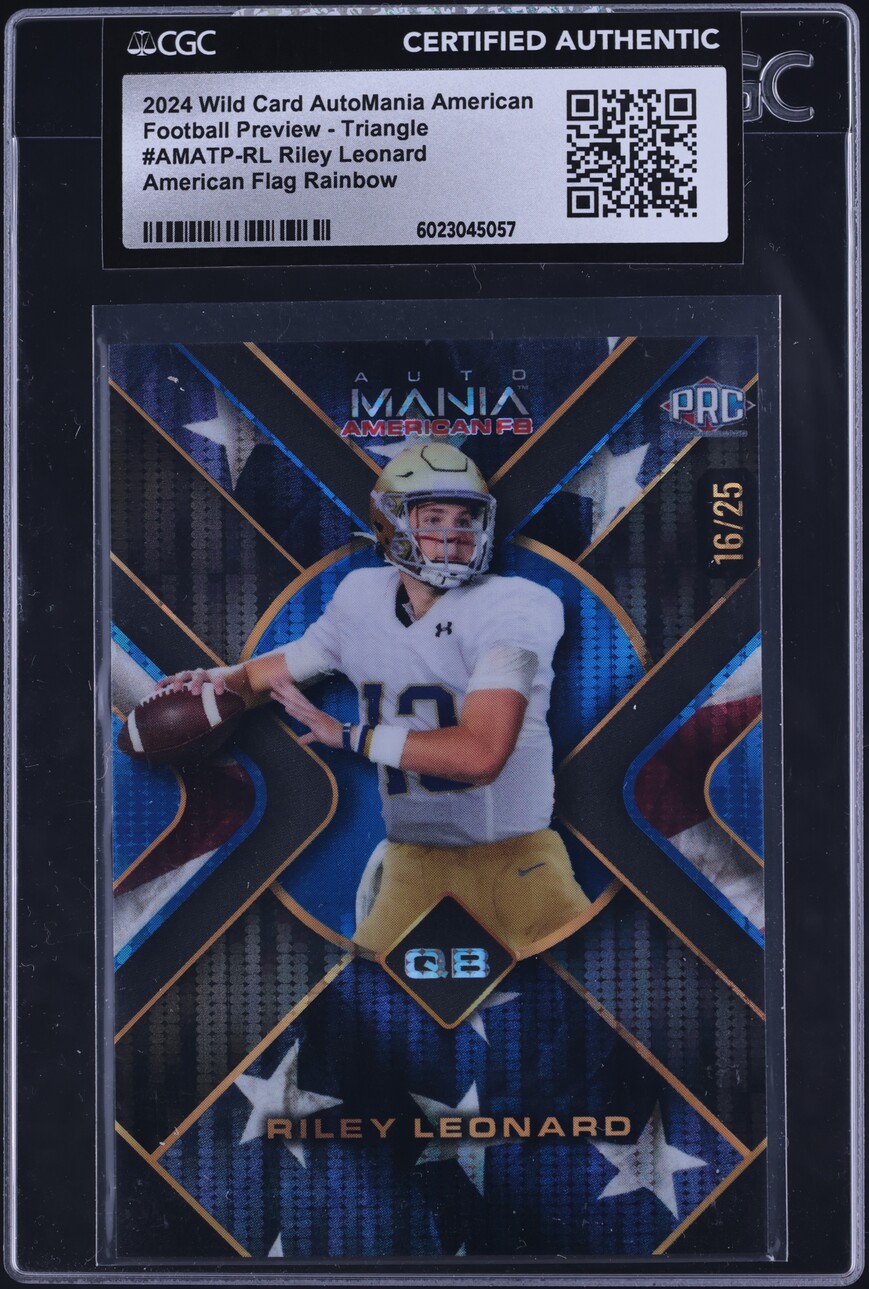 2024 WC AutoMania American Football Triangle Flag Riley Leonard RC /25 ...