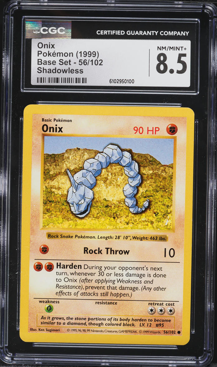 1999 Pokemon Base Set Shadowless Onix #56 CGC 8.5 NM-MT+ on Fanatics ...