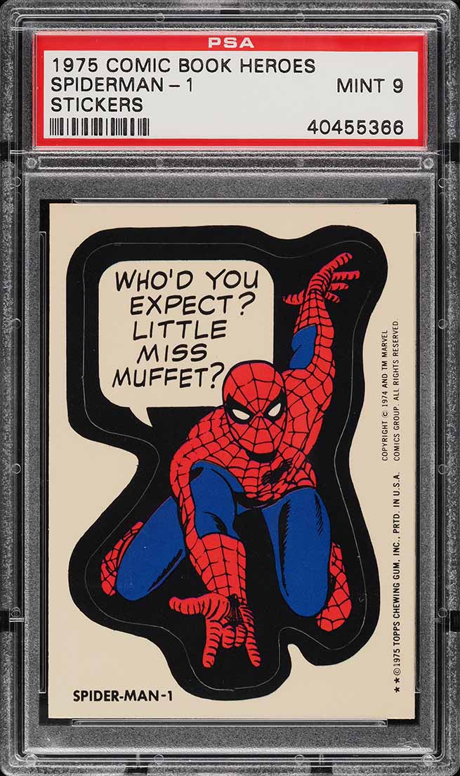 1975 Topps Comic Book Heroes Stickers Spider-Man 1 PSA 9 MINT on ...