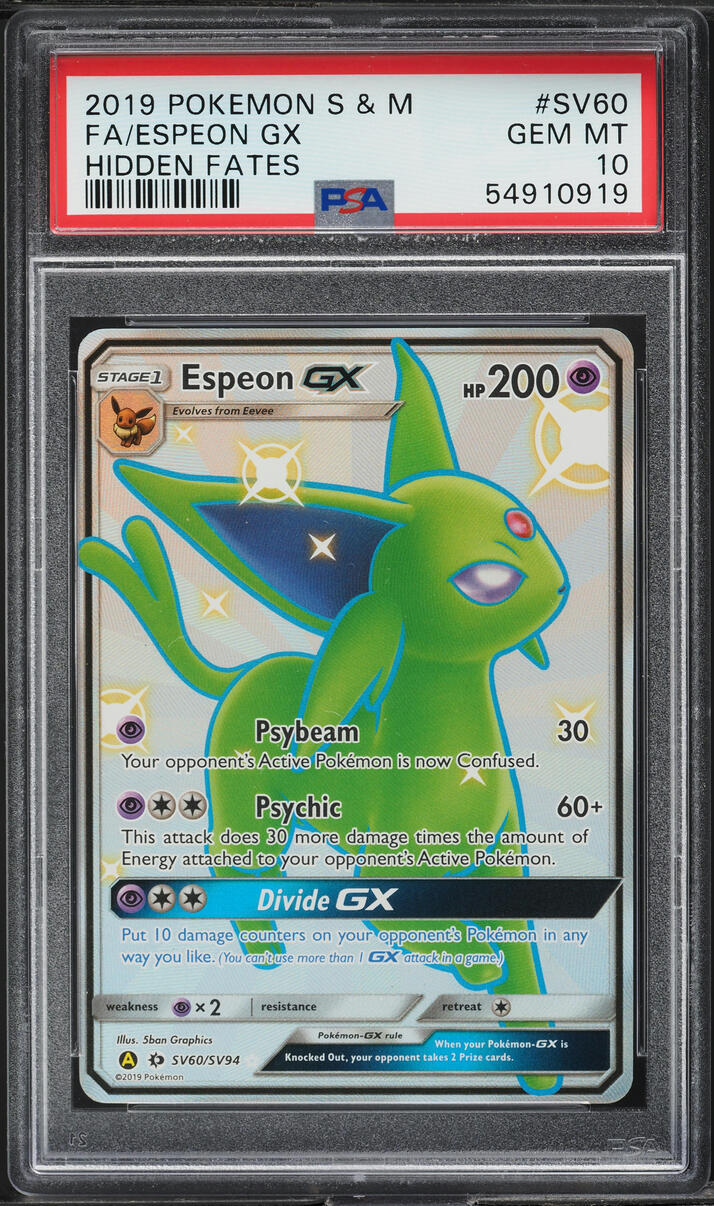 2019 Pokemon Sun & Moon Hidden Fates Full Art Espeon GX #SV60 PSA 10 ...