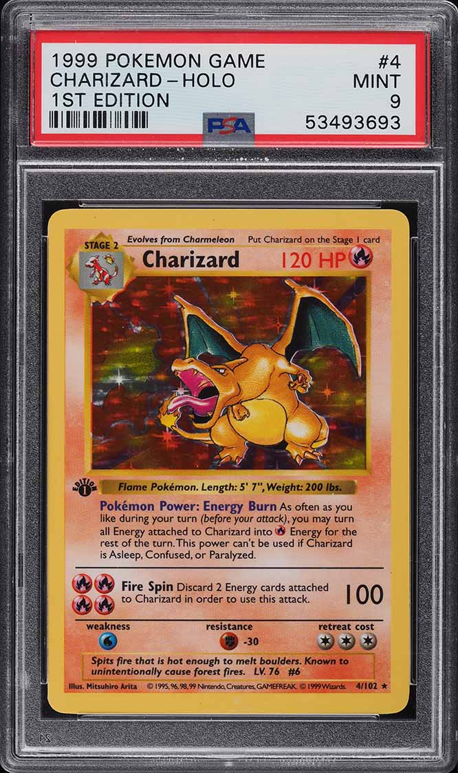 1999 Pokemon Base Set Shadowless 1st Edition Holo Charizard #4 PSA 9 ...