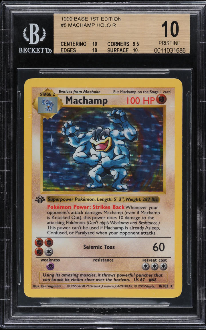 1999 Pokemon Base Set Shadowless 1st Edition Holo Machamp #8 BGS 10 PRISTINE on Fanatics Collect