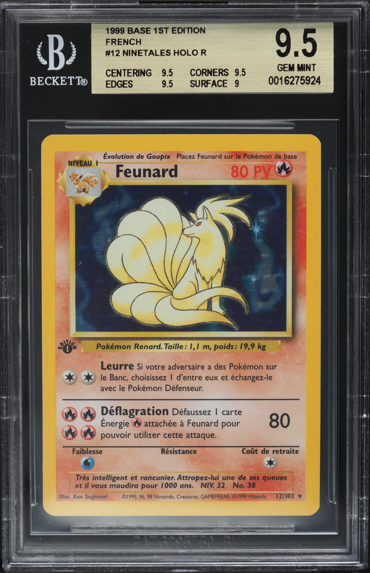 1999 Pokemon French Base Set 1st Edition Holo Ninetales Feunard #12 BGS ...