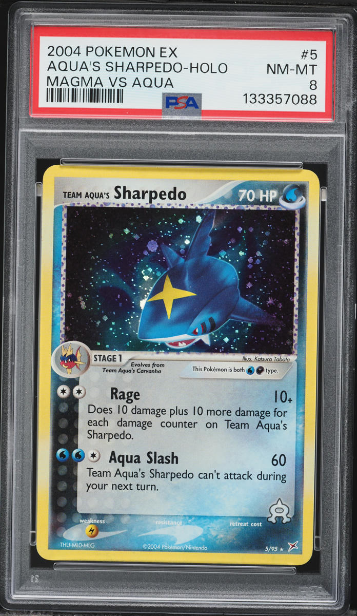 2004 Pokemon EX Team Magma Holo Aqua's Sharpedo #5 PSA 8 NM-MT on ...