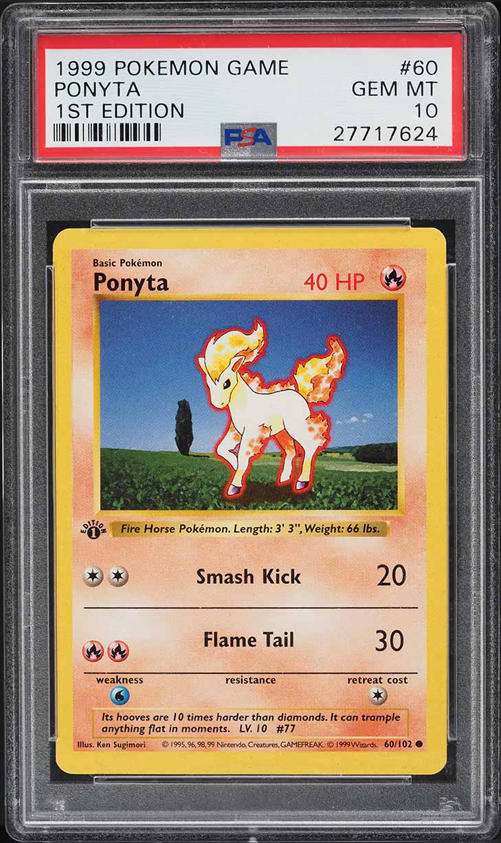 1999 Pokemon Base Set Shadowless 1st Edition Ponyta #60 PSA 10 GEM MINT ...