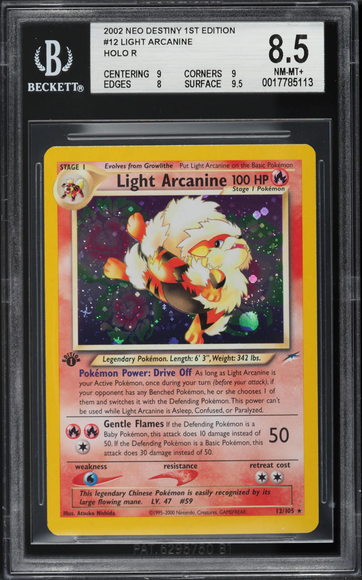 2002 Pokemon Neo Destiny 1st Edition Holo Light Arcanine #12 BGS 8.5 NM ...