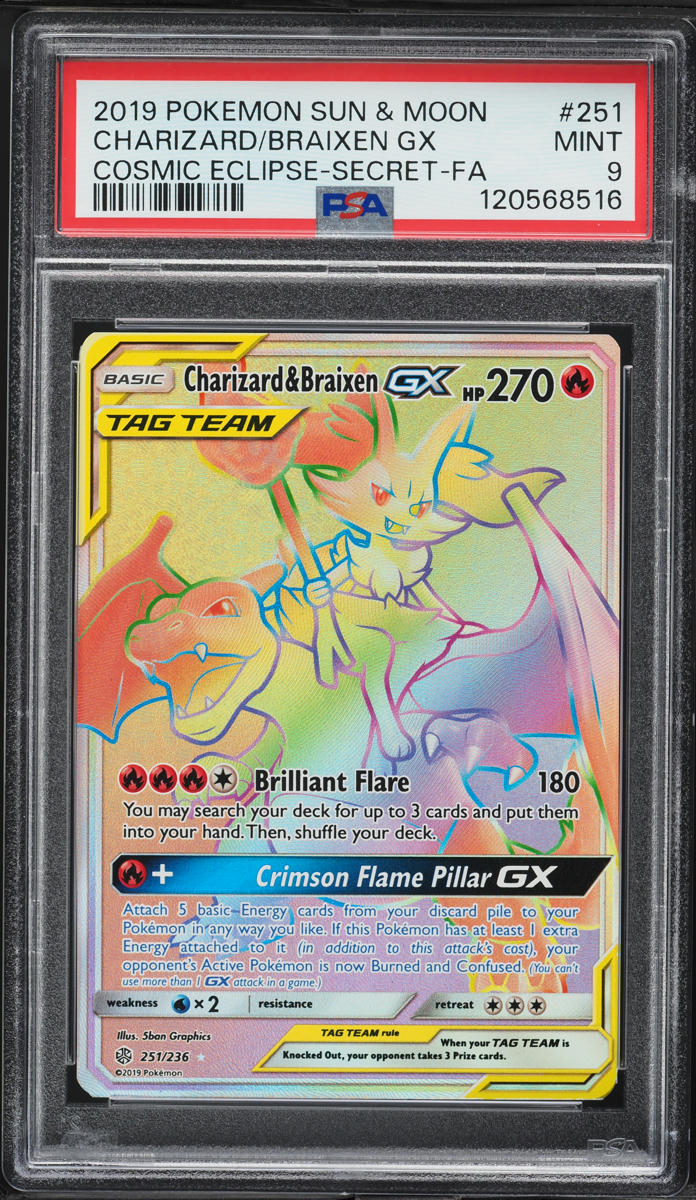 2019 Pokemon SM Cosmic Eclipse Hyper Rainbow Rare Charizard & Braixen ...