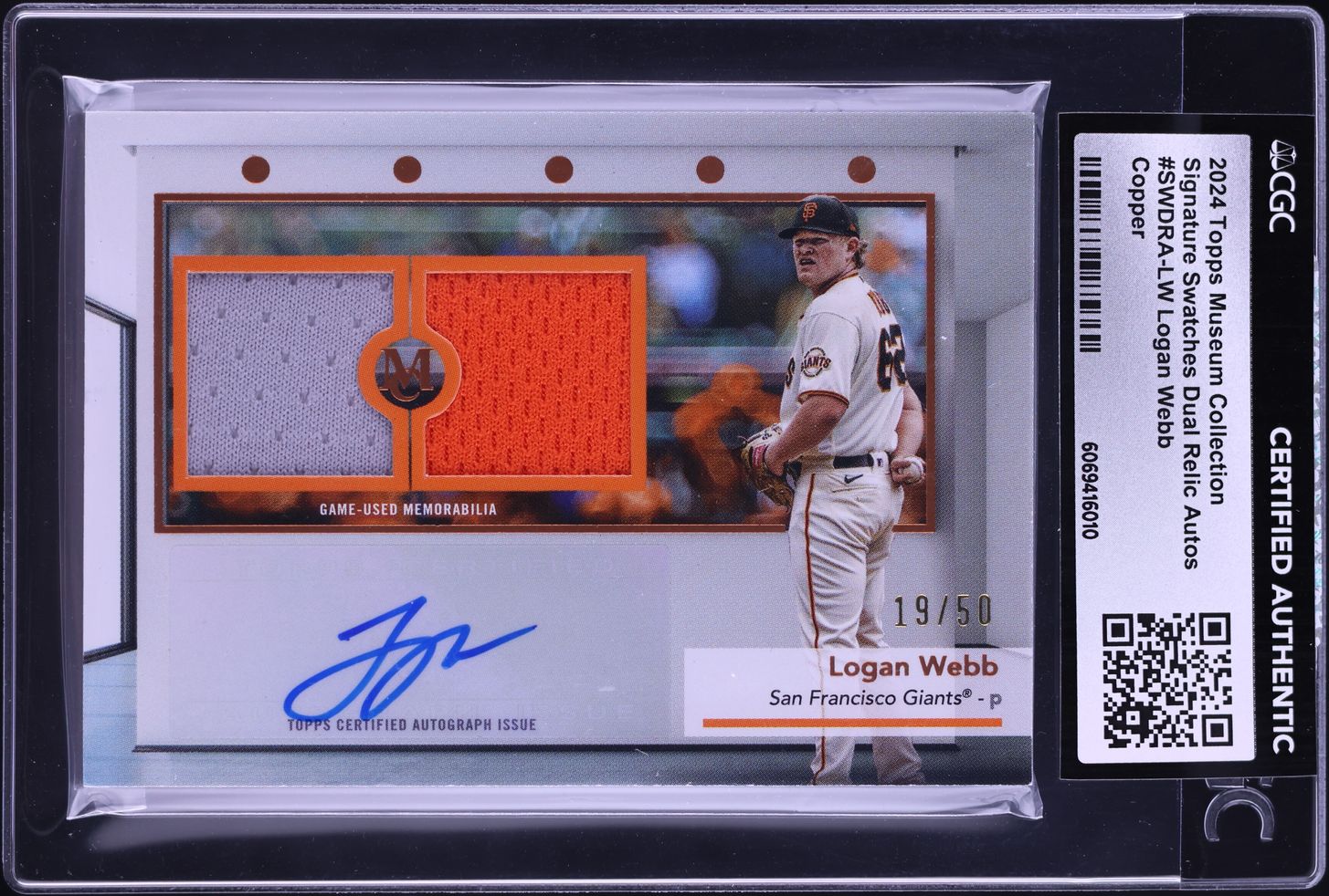 2024 Topps Museum Swatches Dual Copper Logan Webb PATCH AUTO /50 CGC ...