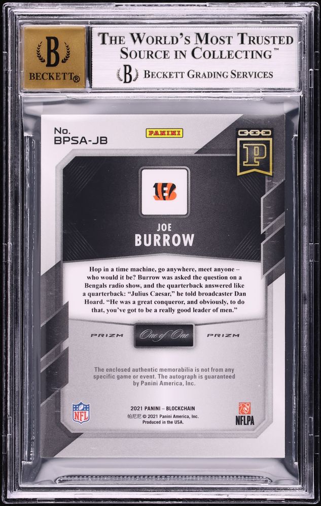 2021 Panini Prizm Blockchain Joe Burrow NFL SHIELD PATCH AUTO 1/1 BGS 9 ...