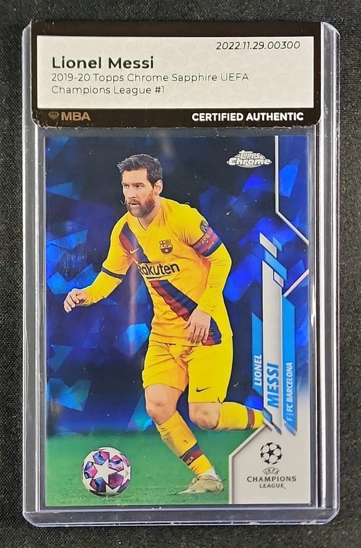 2019 Topps Chrome UEFA Sapphire Lionel Messi #1 MBA AUTH on Fanatics ...