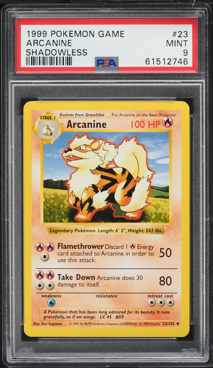 1999 Pokemon Base Set Shadowless Arcanine #23 PSA 9 MINT on Fanatics ...