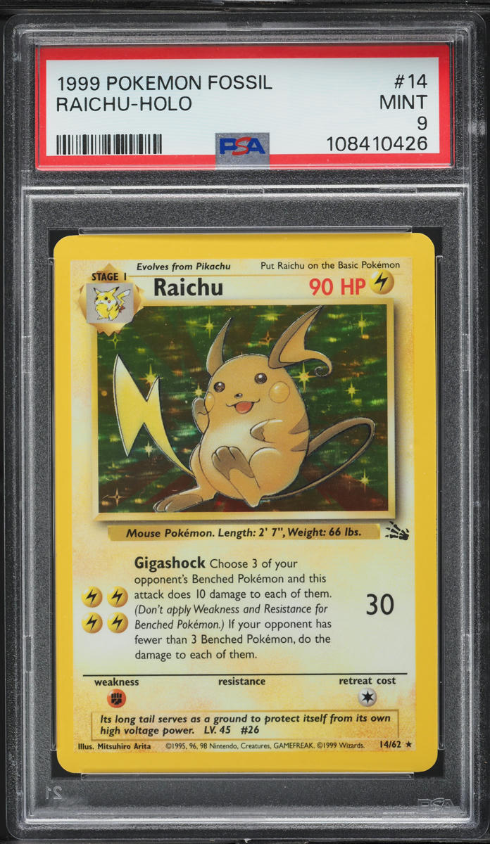 1999 Pokemon Fossil Holo Raichu #14 PSA 9 MINT on Fanatics Collect