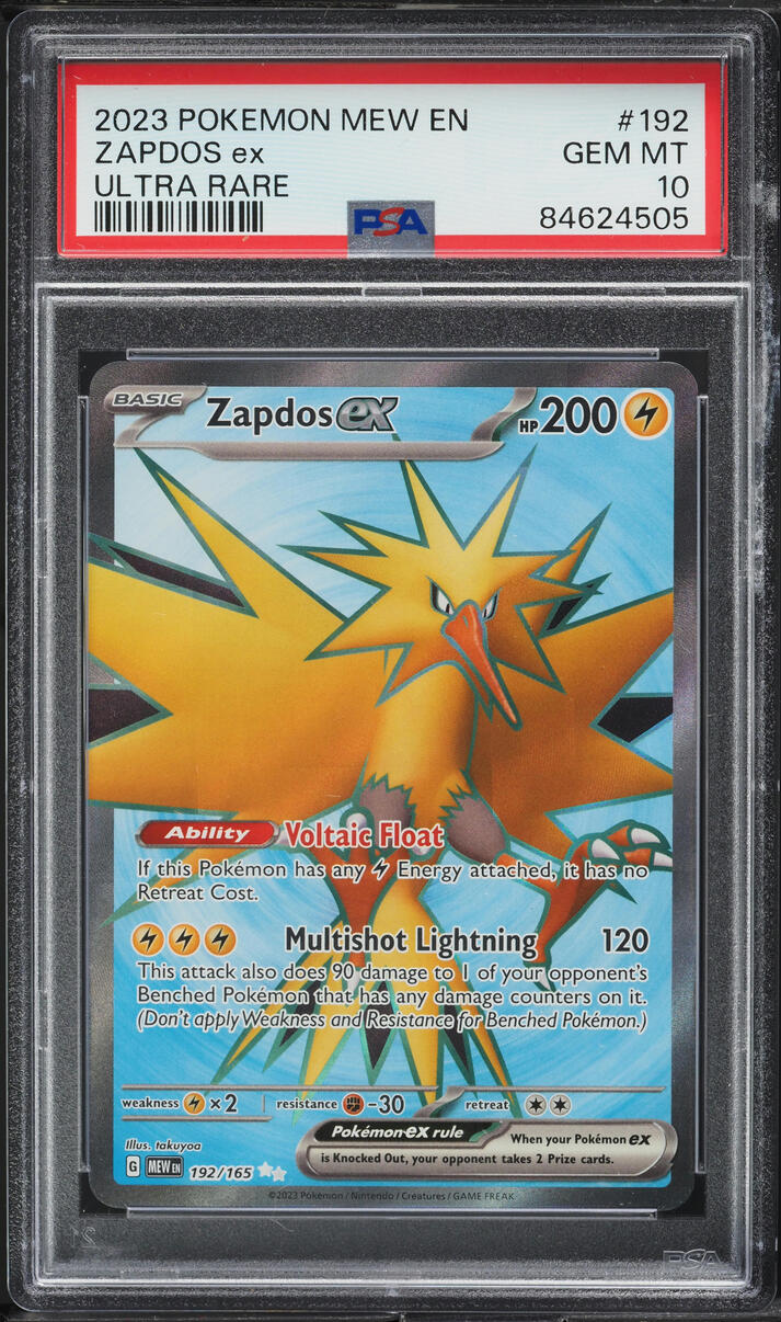2023 Pokemon Scarlet & Violet 151 Full Art Zapdos ex #192 PSA 10 GEM MINT on Fanatics Collect