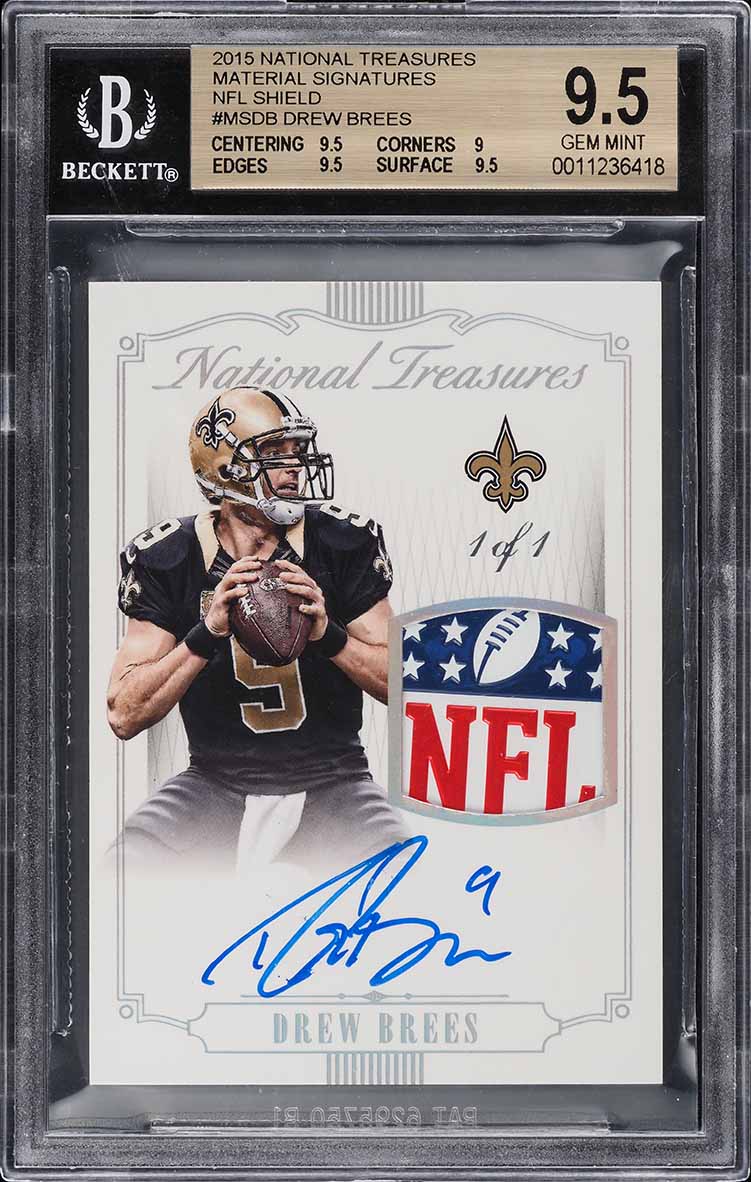 2015 National Treasures Drew Brees NFL SHIELD GAME USED PATCH AUTO 1/1 ...