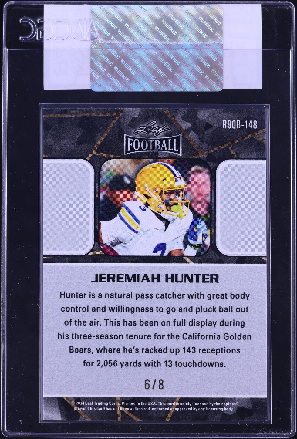 2024 Leaf Collective Retail '90 Leaf Red Jeremiah Hunter ROOKIE /8 #R90B-148 CGC AUTH on ...