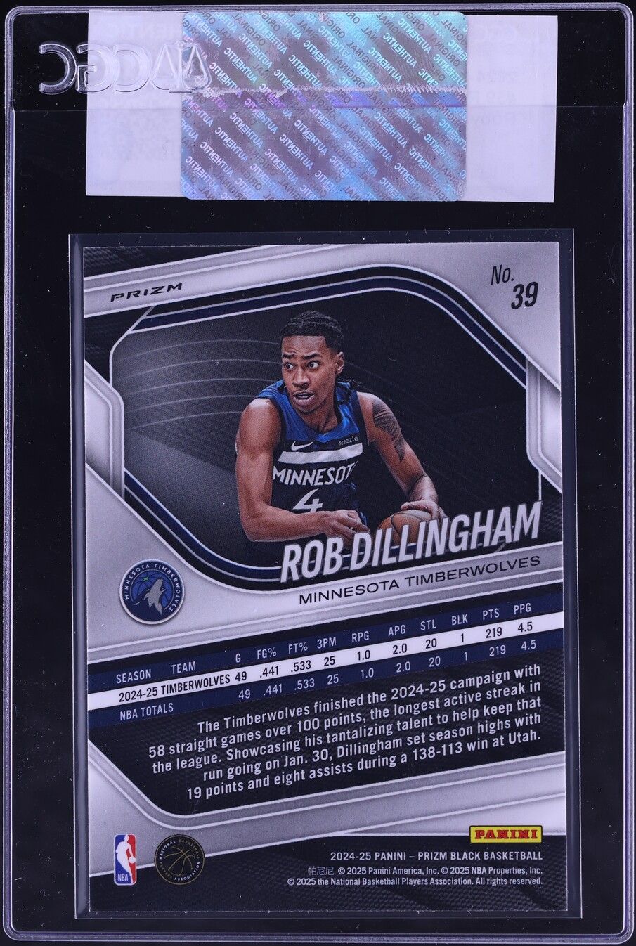 2024 Panini Prizm Black Ruby Wave Rob Dillingham ROOKIE #39 CGC AUTH on ...