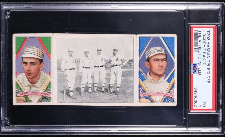 1912 T202 Hassan Home Run Baker & John Barry THE ATHLETIC INFIELD PSA 1 ...