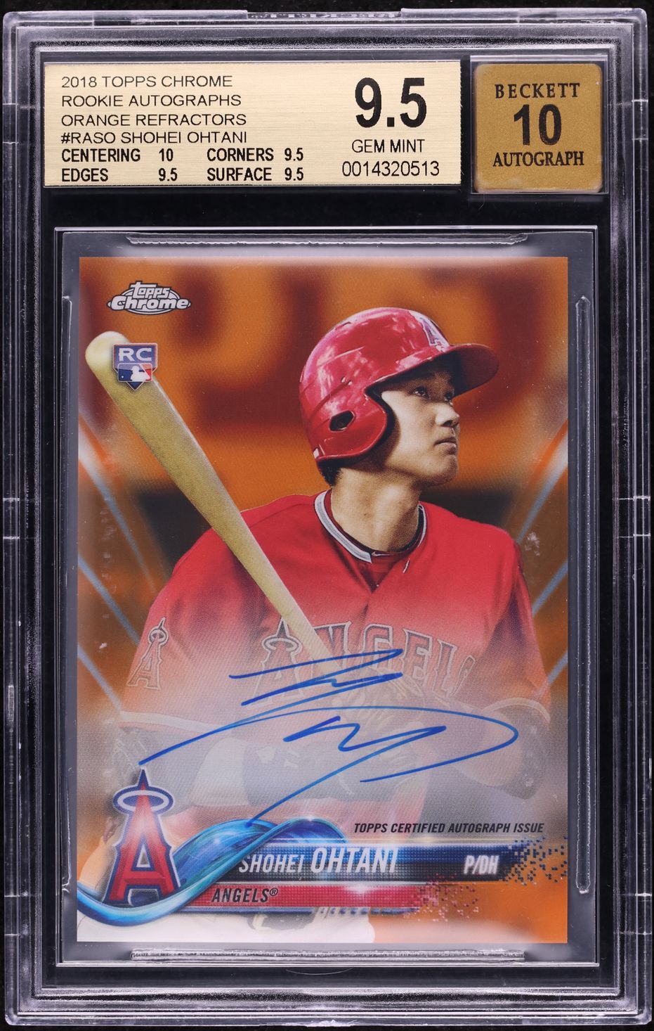 2018 Topps Chrome Orange Refractor Shohei Ohtani ROOKIE AUTO /25 BGS 9. ...