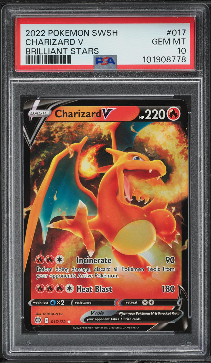 2022 Pokemon SWSH Brilliant Stars Full Art Charizard V #17 PSA 10 GEM ...