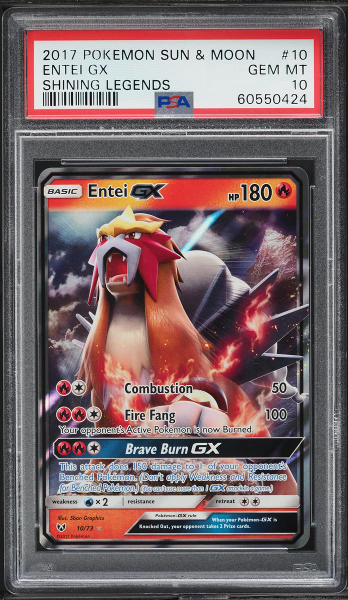 2017 Pokemon Sun & Moon Shining Legends Entei GX #10 PSA 10 GEM MINT on Fanatics Collect