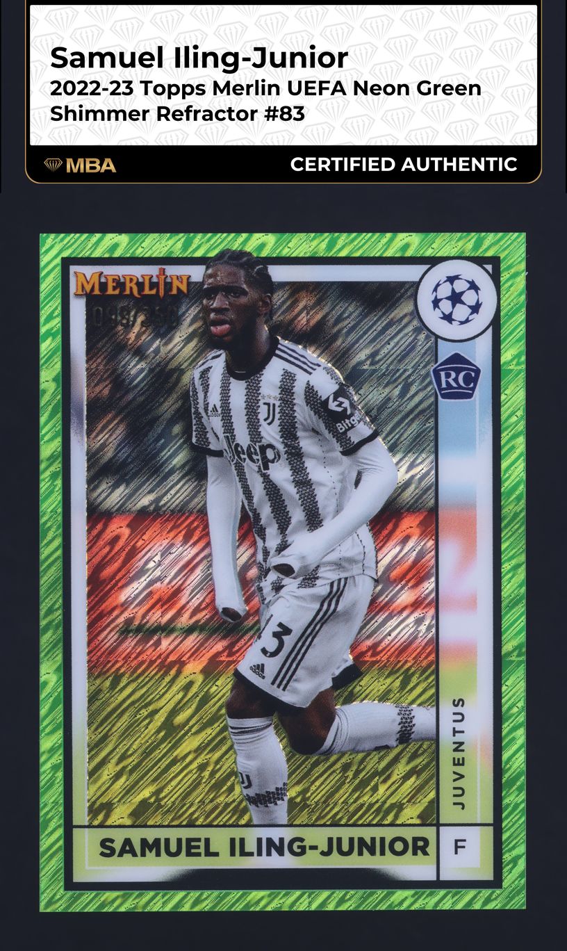 2022 Topps Merlin UEFA Neon Green Shimmer Samuel Iling-Junior RC /350 ...