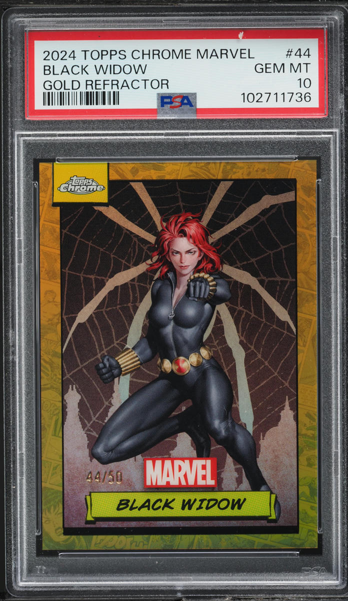 2024 Topps Chrome Marvel Gold Refractor Black Widow /50 #44 PSA 10 GEM ...