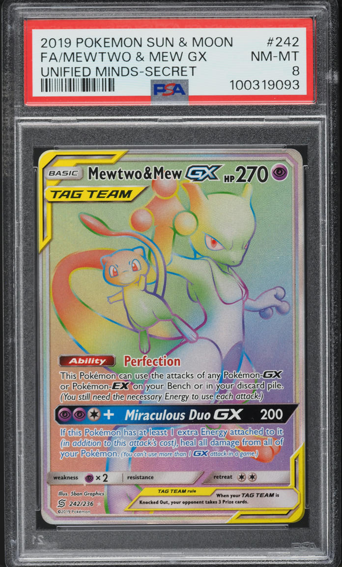 2019 Pokemon SM Unified Minds Hyper Rare Mewtwo & Mew GX #242 PSA 8 NM ...