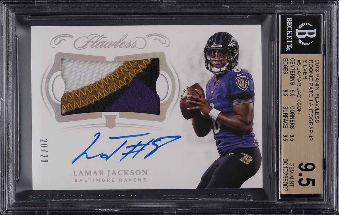 2018 Panini Flawless Silver Lamar Jackson ROOKIE PATCH AUTO /20 BGS 9.5 ...