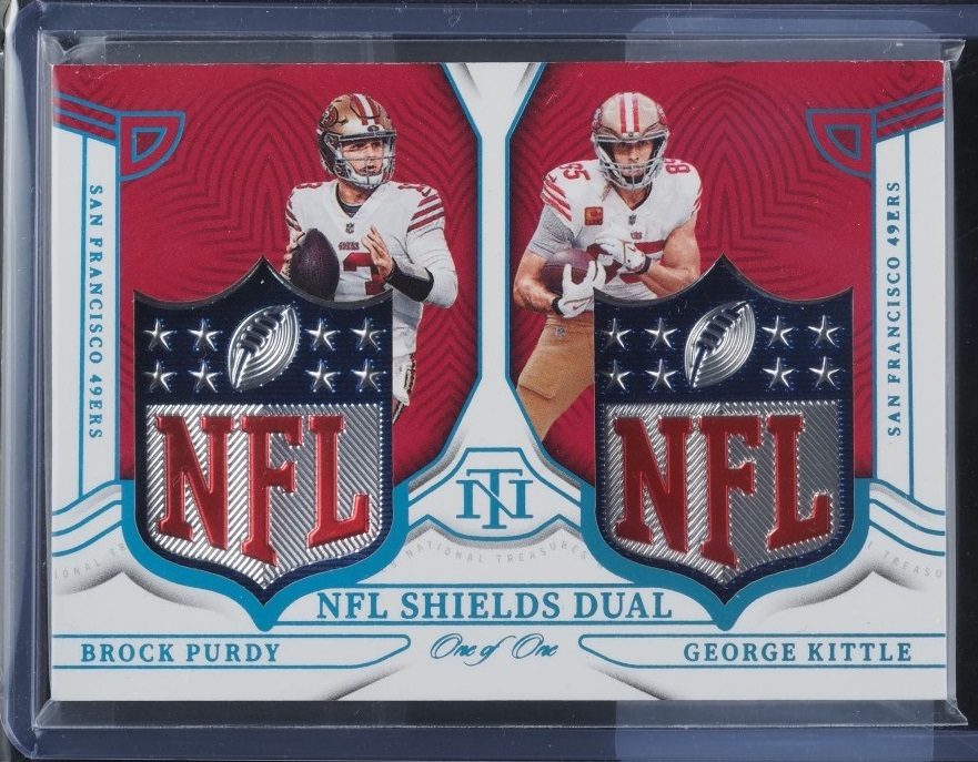 2022 National Treasures George Kittle Brock Purdy NFL SHIELD PATCH 1/1 ...