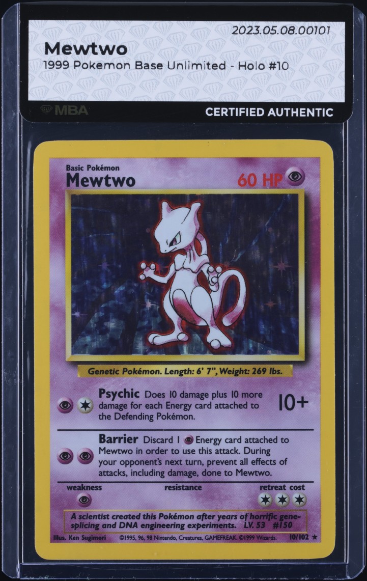 1999 Pokemon Base Set Holo Mewtwo #10 MBA AUTH on Fanatics Collect