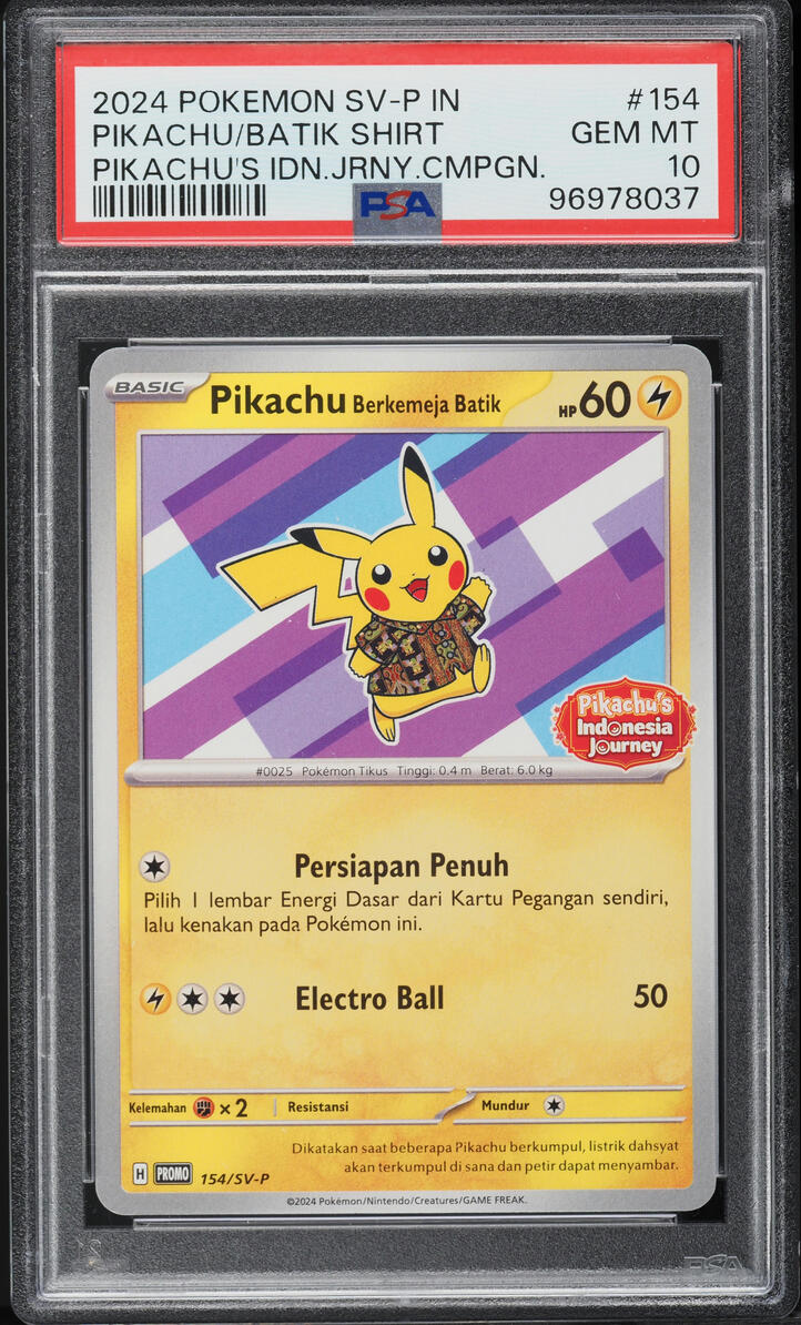 2024 Pokemon Indonesian SV Promo Journey Pikachu In Batik Shirt #154 PSA 10 GEM on Fanatics Collect