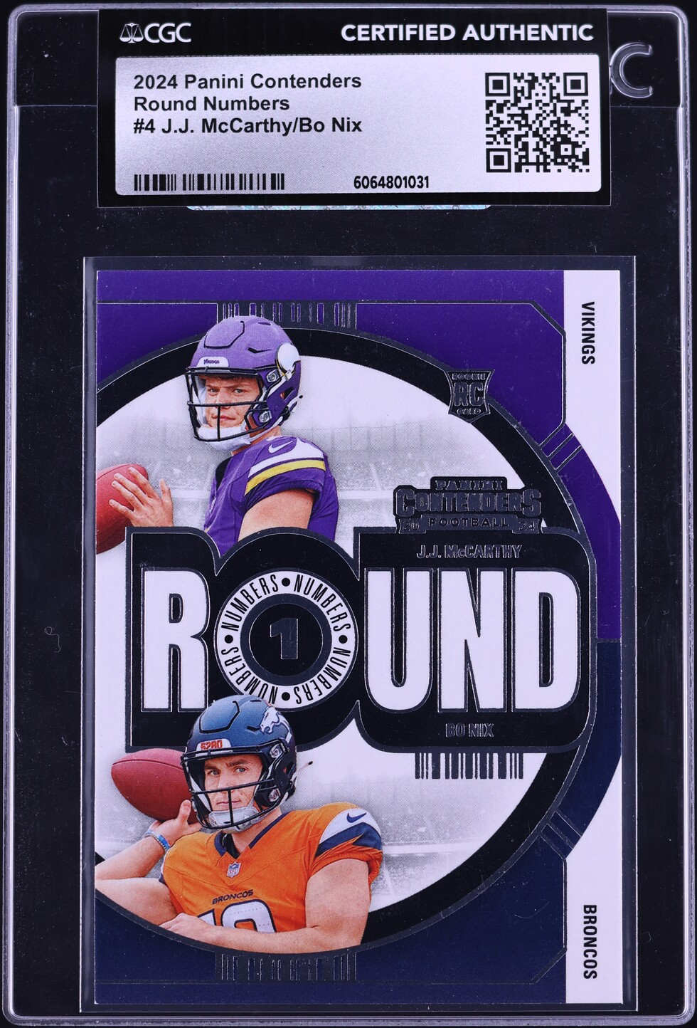 2024 Panini Contenders Round Numbers J.J. McCarthy Bo Nix ROOKIE #4 CGC ...