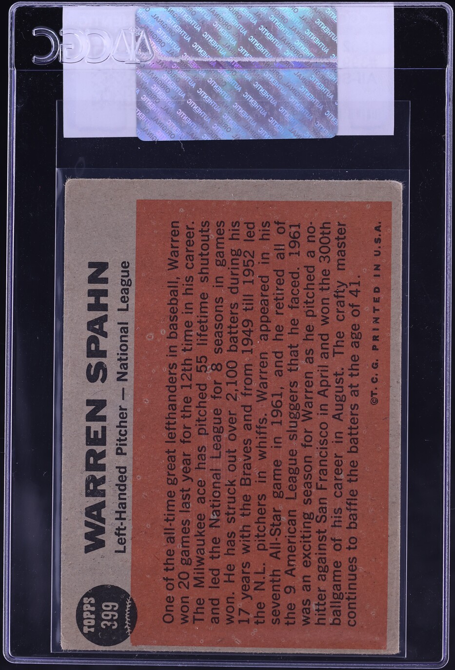 1962 Topps Warren Spahn ALL-STAR #399 CGC AUTH on Fanatics Collect