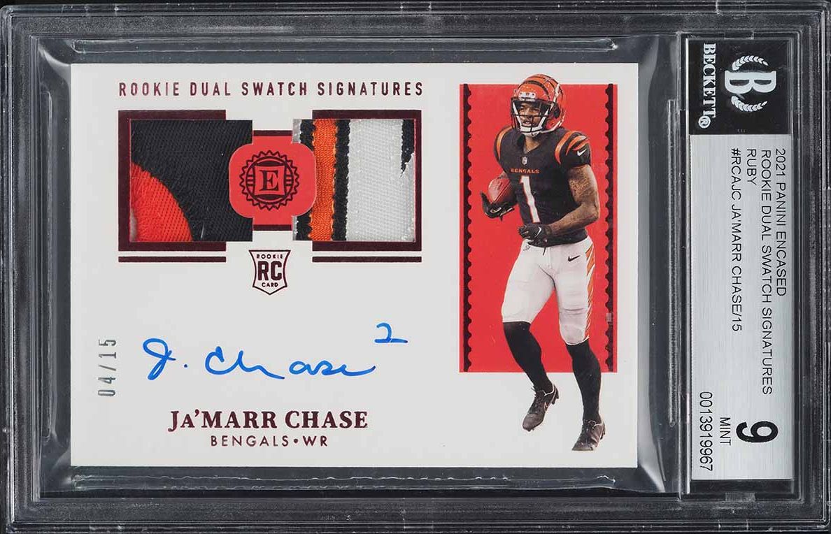 2021 Panini Encased Dual Swatch Ruby Ja'Marr Chase ROOKIE PATCH AUTO ...