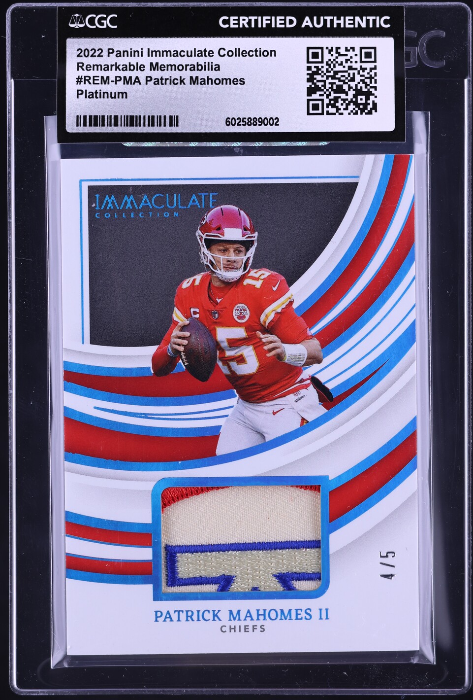 2022 Immaculate Collection Remarkable Platinum Patrick Mahomes PATCH /5 ...
