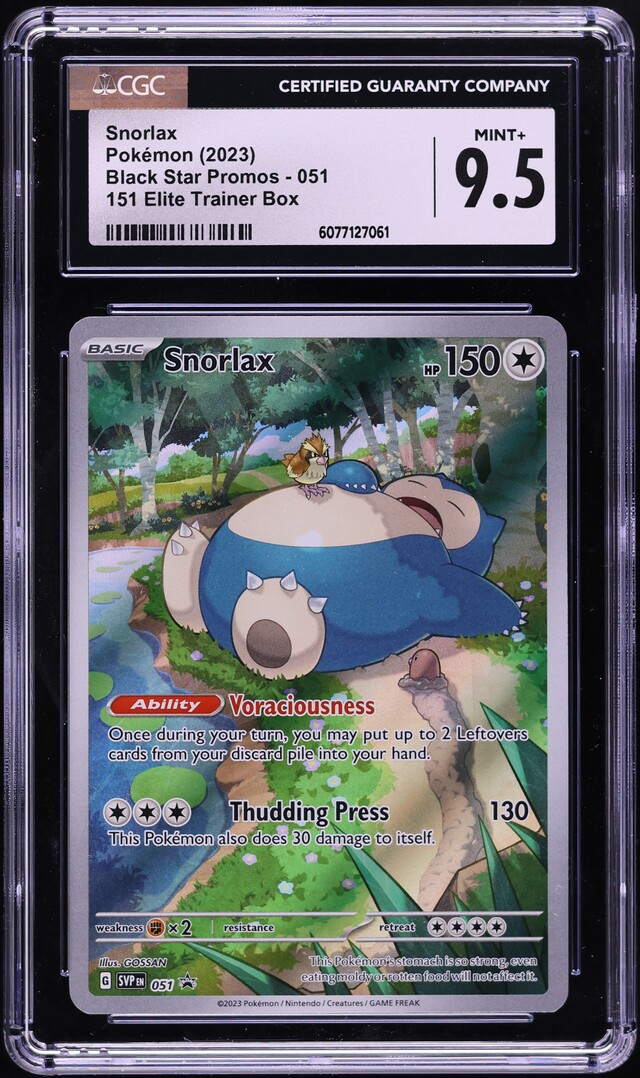 2023 Pokemon SV 151 Black Star Promo ETB Full Art Snorlax #51 CGC 9.5 MINT+ on Fanatics Collect