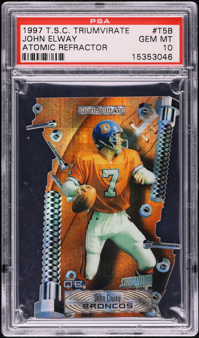 1997 Stadium Club Triumvirate Atomic Refractor D/C John Elway #T5B PSA ...