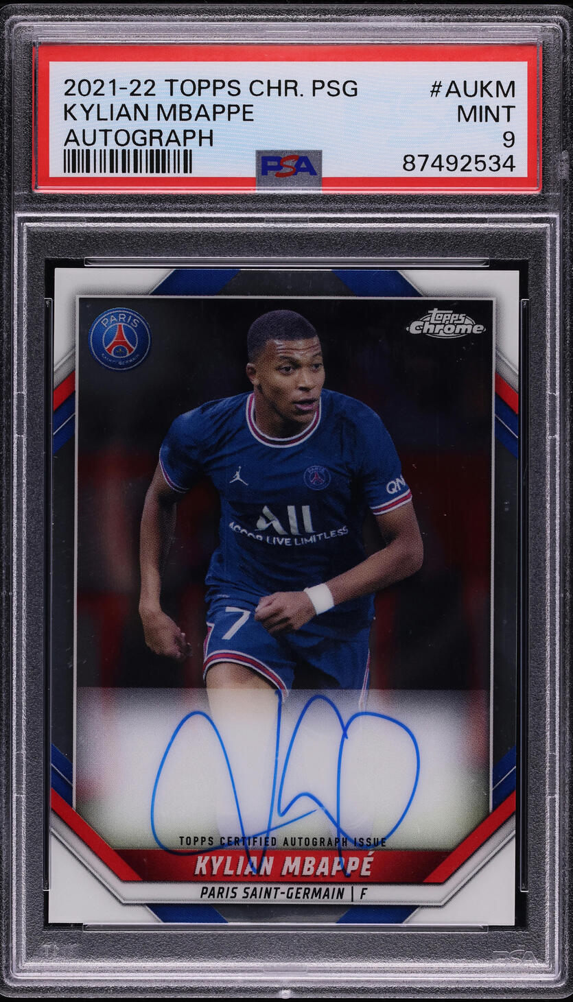 2021 Topps Chrome Paris Saint-Germain Kylian Mbappe AUTO /79 #AU-KM PSA 9 MINT on Fanatics Collect