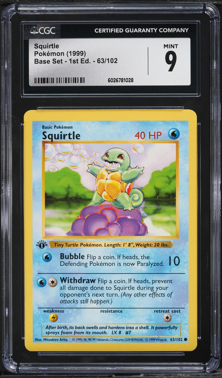 1999 Pokemon Base Set Shadowless 1st Edition Squirtle #63 CGC 9 MINT on ...
