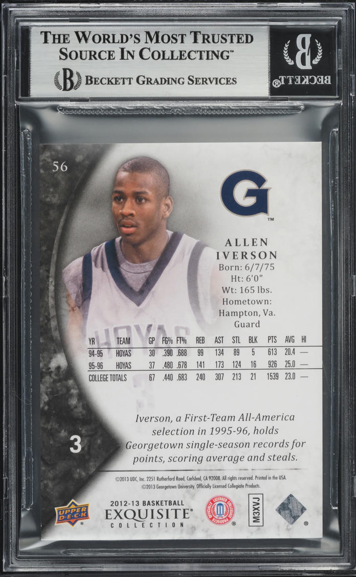 2012 Exquisite Collection Allen Iverson 1/99 #56 BGS 8 NM-MT on ...
