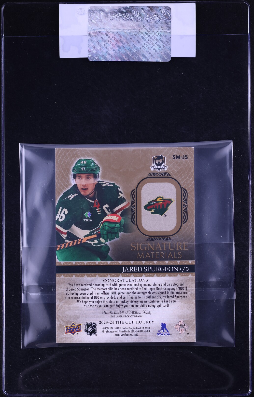 2023 Upper Deck The Cup Jared Spurgeon ROOKIE PATCH AUTO /99 #SM-JS CGC ...