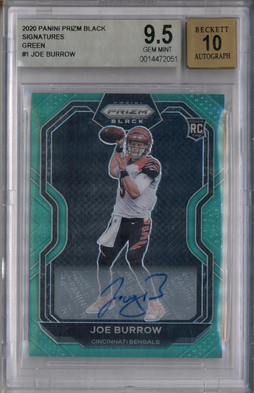 2020 Panini Prizm Black Rookie Autograph Green Joe Burrow Auto RC /49 ...