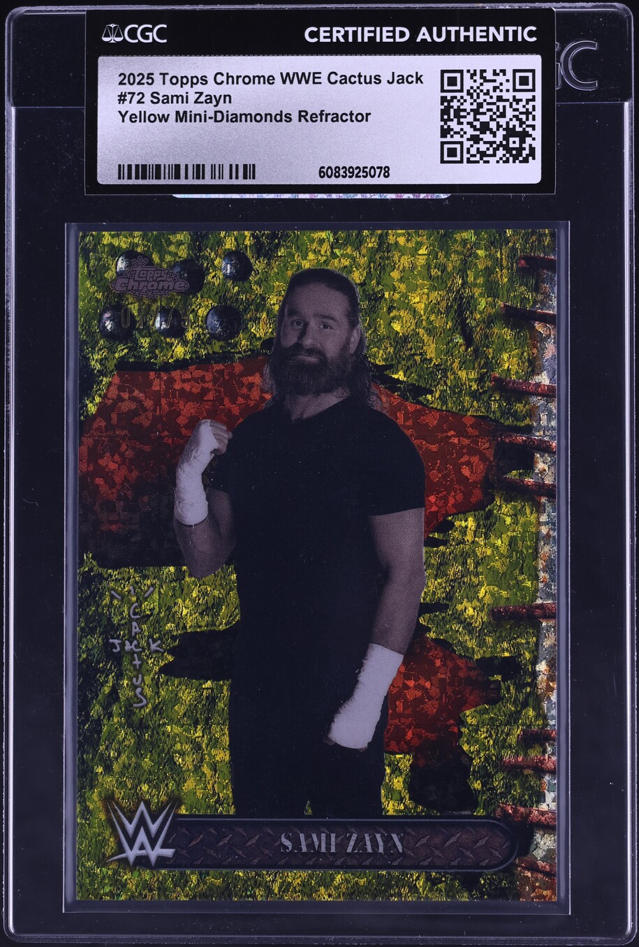 2025 Topps Chrome WWE Cactus Yellow Mini-Diamonds Refractor Sami Zayn 1 ...