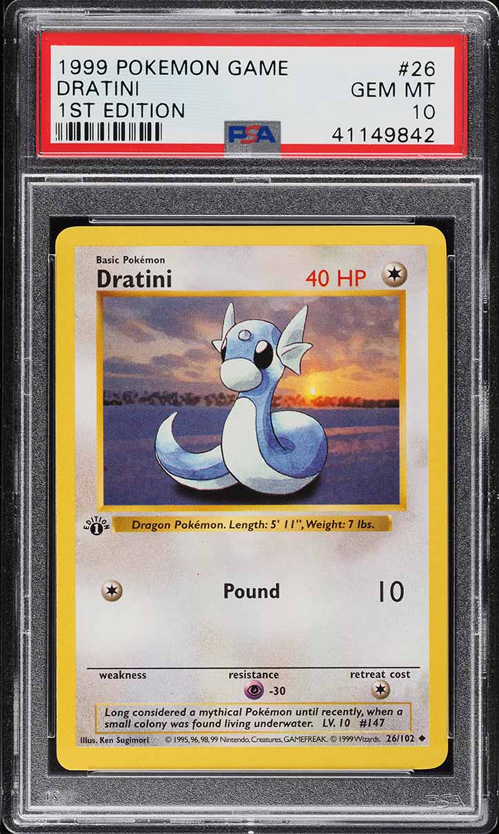1999 Pokemon Base Set Shadowless 1st Edition Dratini #26 PSA 10 GEM MINT on Fanatics Collect