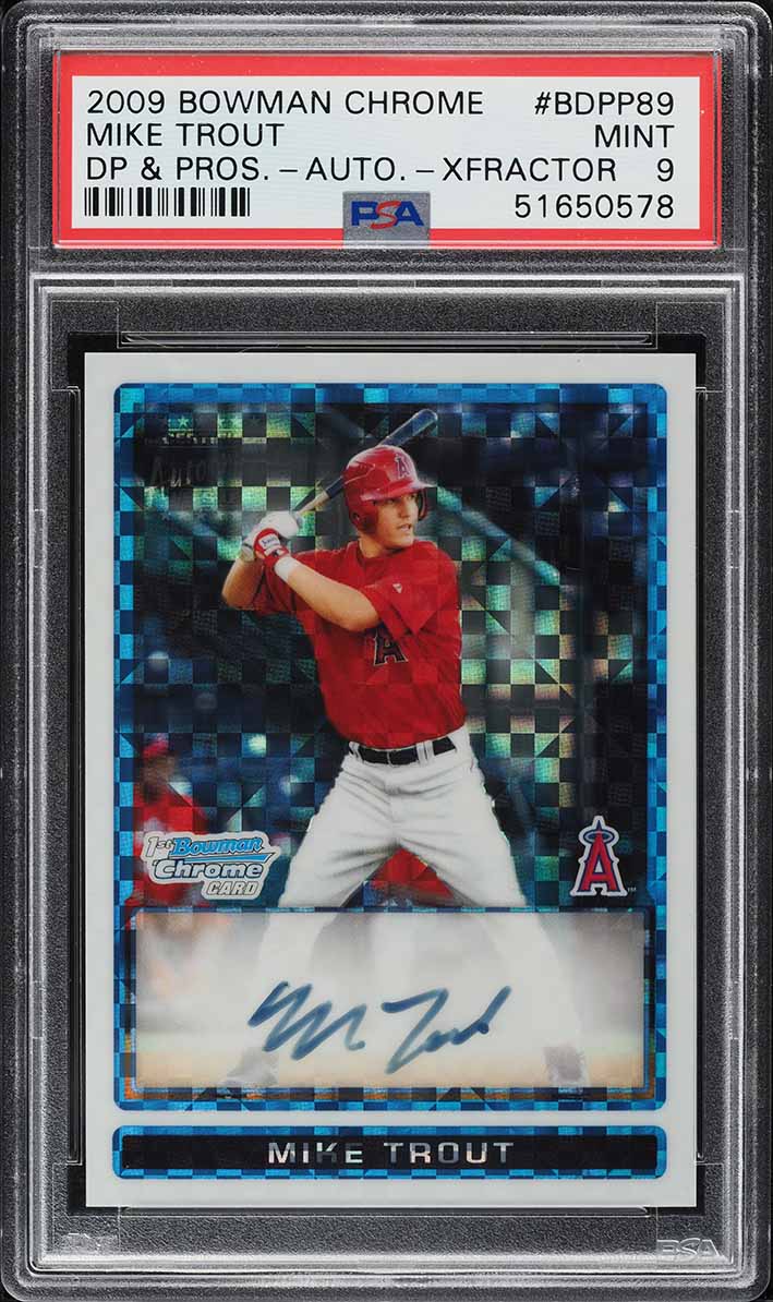 2009 Bowman Chrome Xfractor Mike Trout ROOKIE AUTO /225 #BDPP89 PSA 9 ...