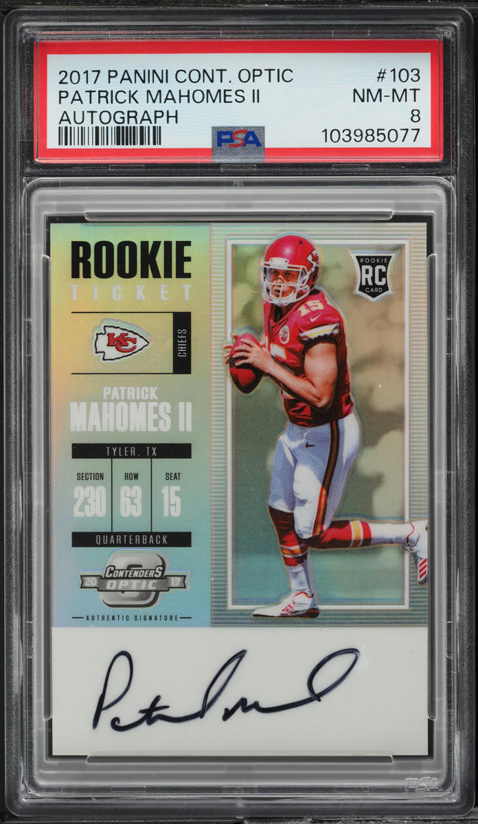 2017 Panini Contenders Optic Patrick Mahomes II ROOKIE AUTO #103 PSA 8 ...